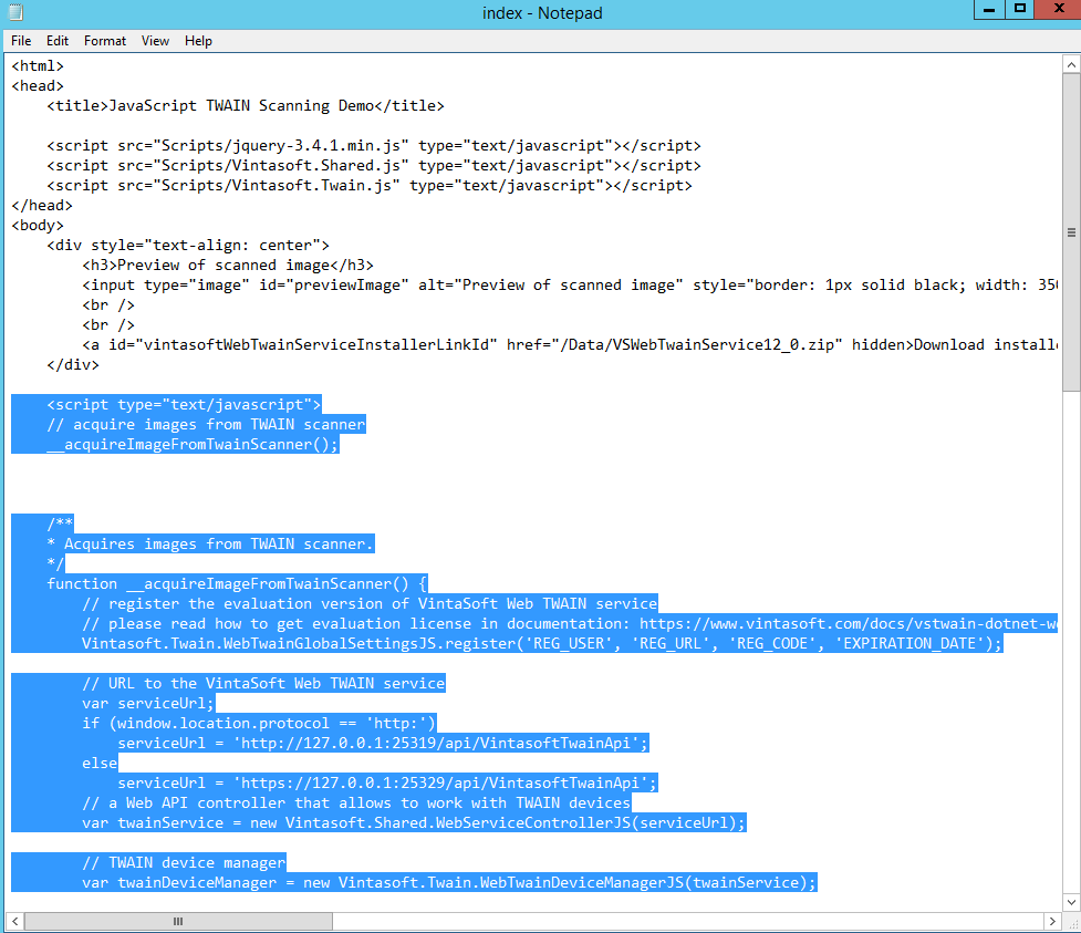 Acquire Images From TWAIN SANE Scanner In HTML JavaScript Application