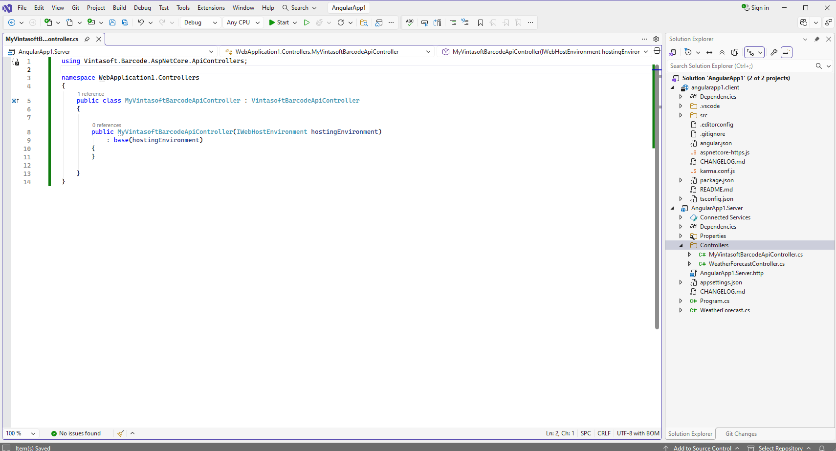 Generate barcode image in "Angular and ASP.NET Core" application
