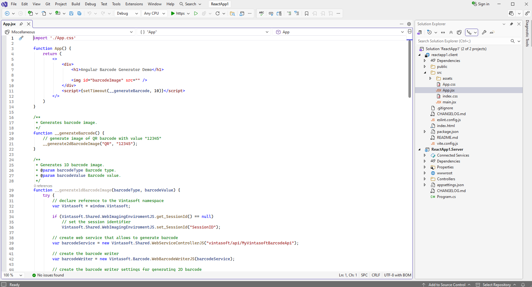 Generate barcode image in "React.js and ASP.NET Core" application
