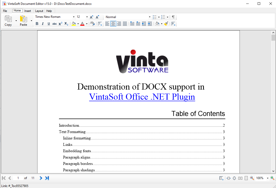 DOCX: Edit a DOCX document in WinForms document editor control
