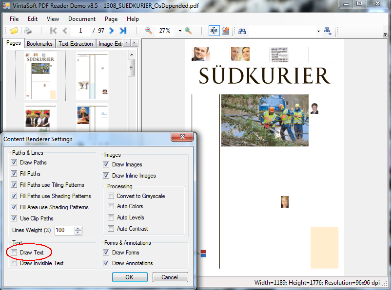 PDF: Manage rendering of PDF content