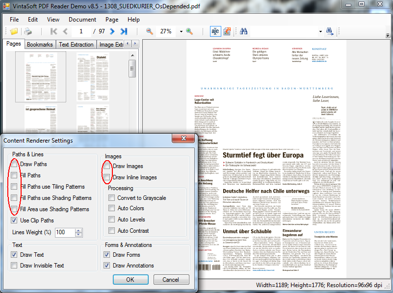 PDF: Manage rendering of PDF content