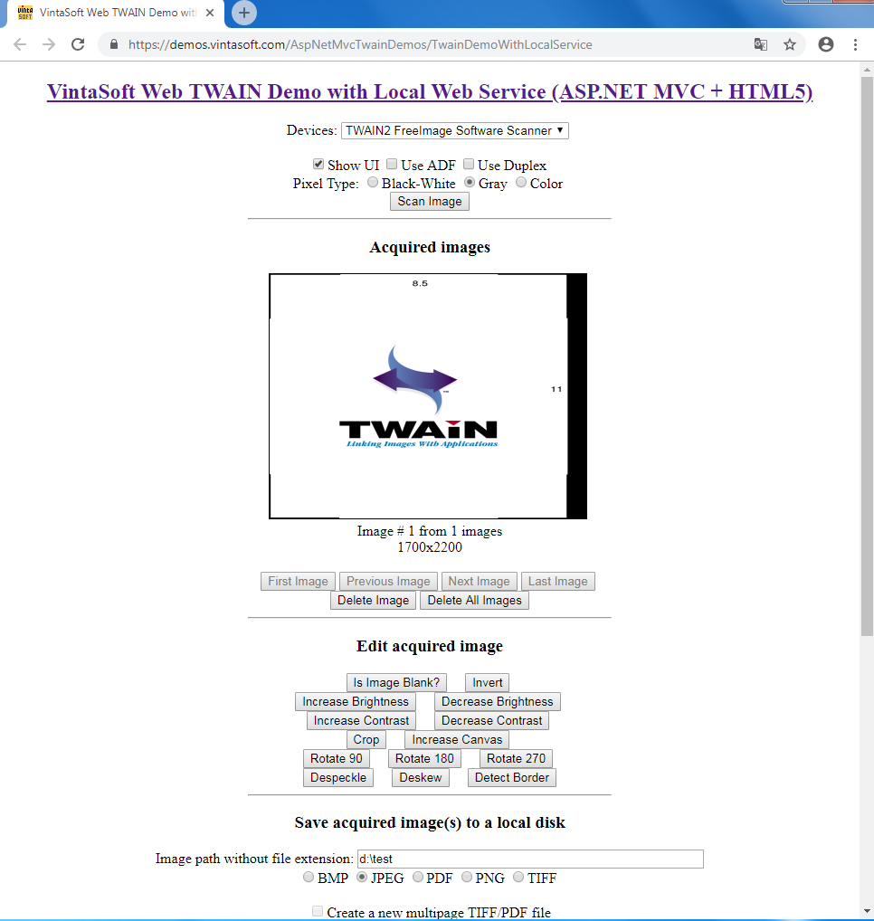 VintaSoft Twain .NET SDK | Demo applications