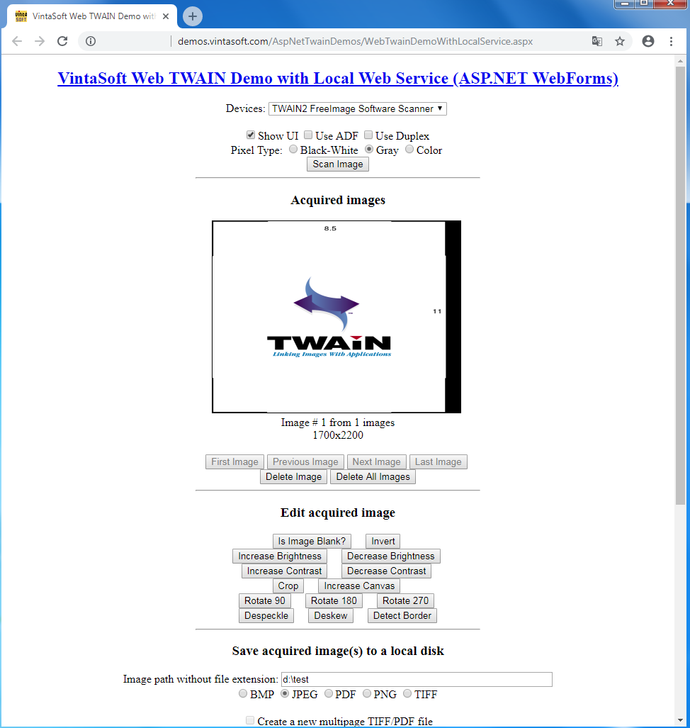 VintaSoft Twain .NET SDK | Demo applications